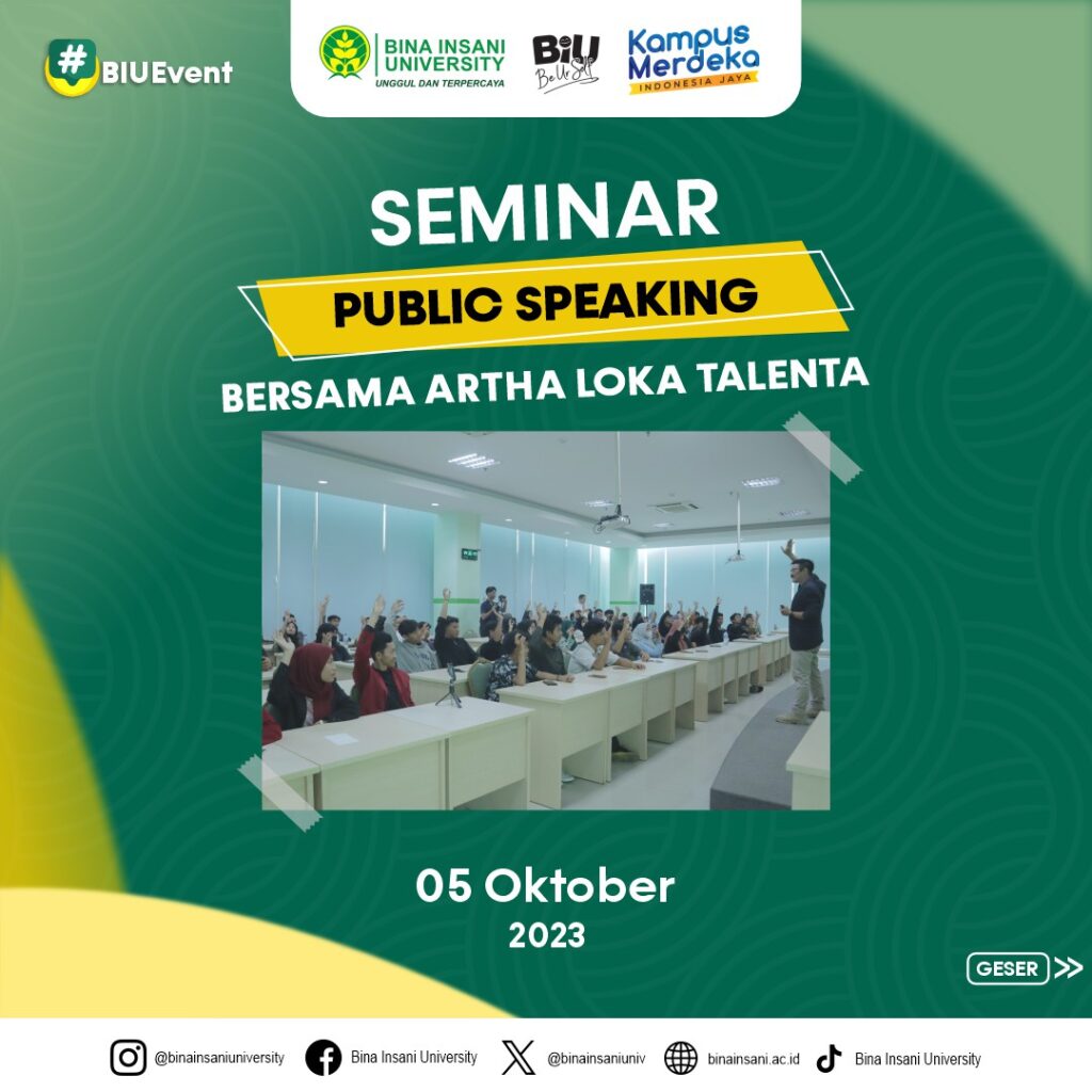 Seminar Public Speaking Bersama Arhtaloka Talenta – Universitas Bina Insani