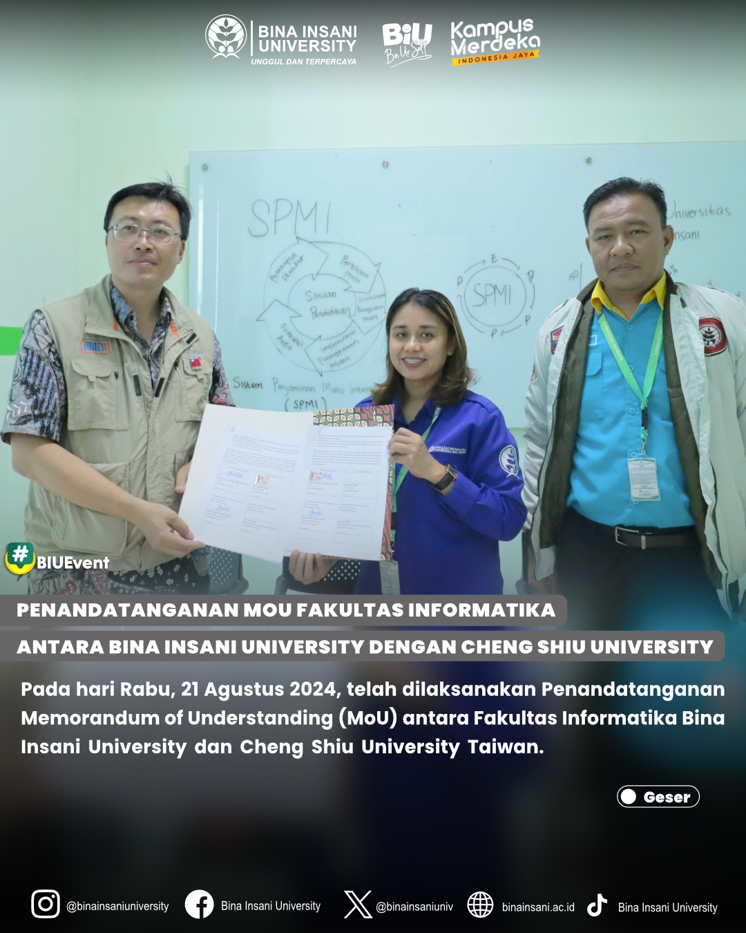 Penandatanganan MoA Program Double Degree antara Universitas Bina Insani dan Cheng Shiu ...