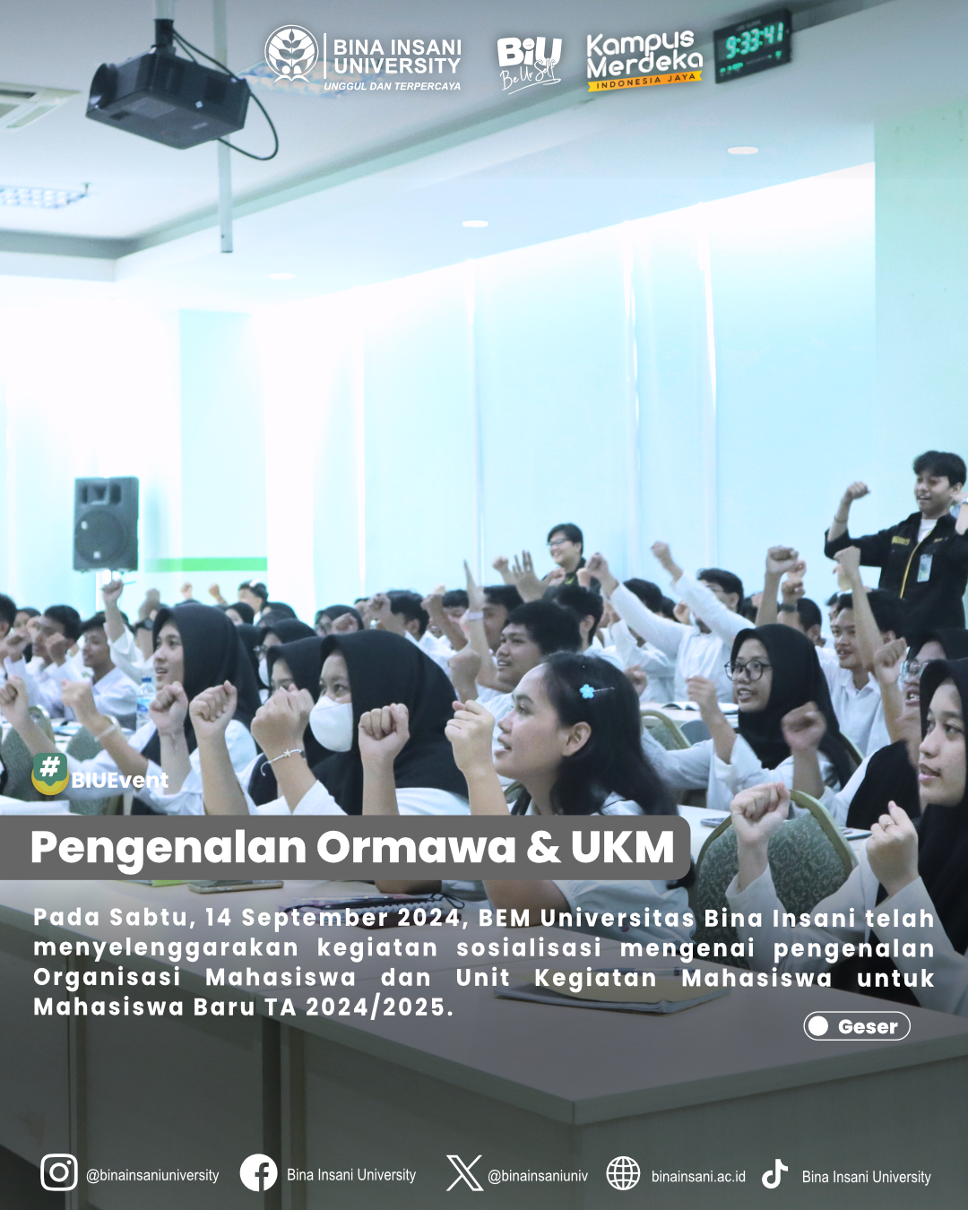 BEM Universitas Bina Insani adakan sosialisasi Ormawa dan UKM – Universitas Bina Insani